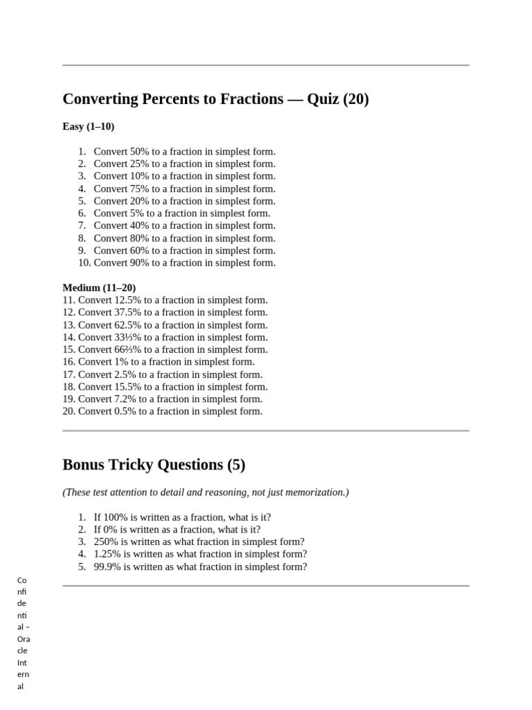 Converting Percents to Fractions | PDF