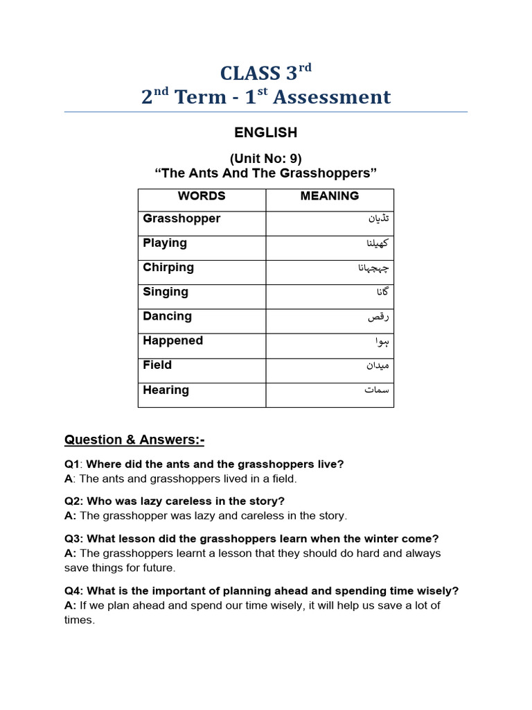 2nd Term - 1st Assessment (Class 3rd) | PDF | Habitat | Healthy Diet