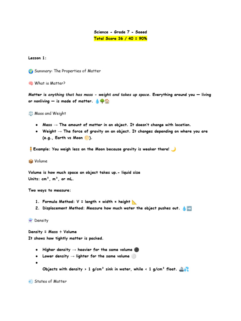 Science - Grade 7 - Saeed | PDF | Density | Volume