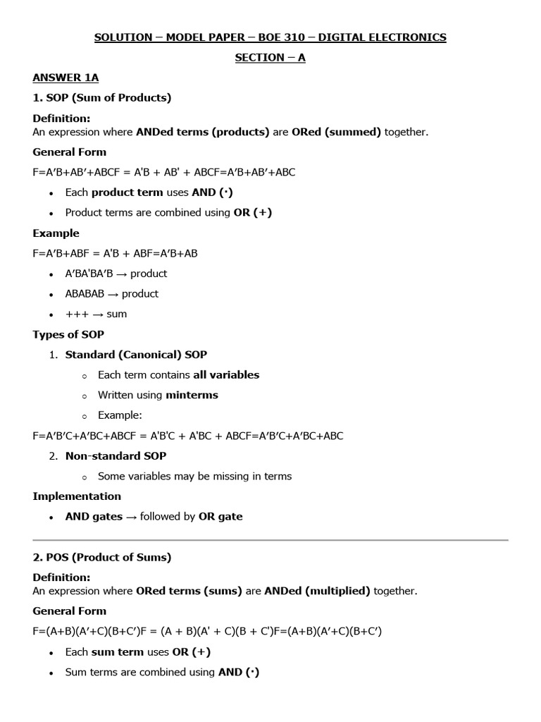 Solution-Model Paper_BOE310_DE | PDF | Logic Gate | Binary Coded Decimal