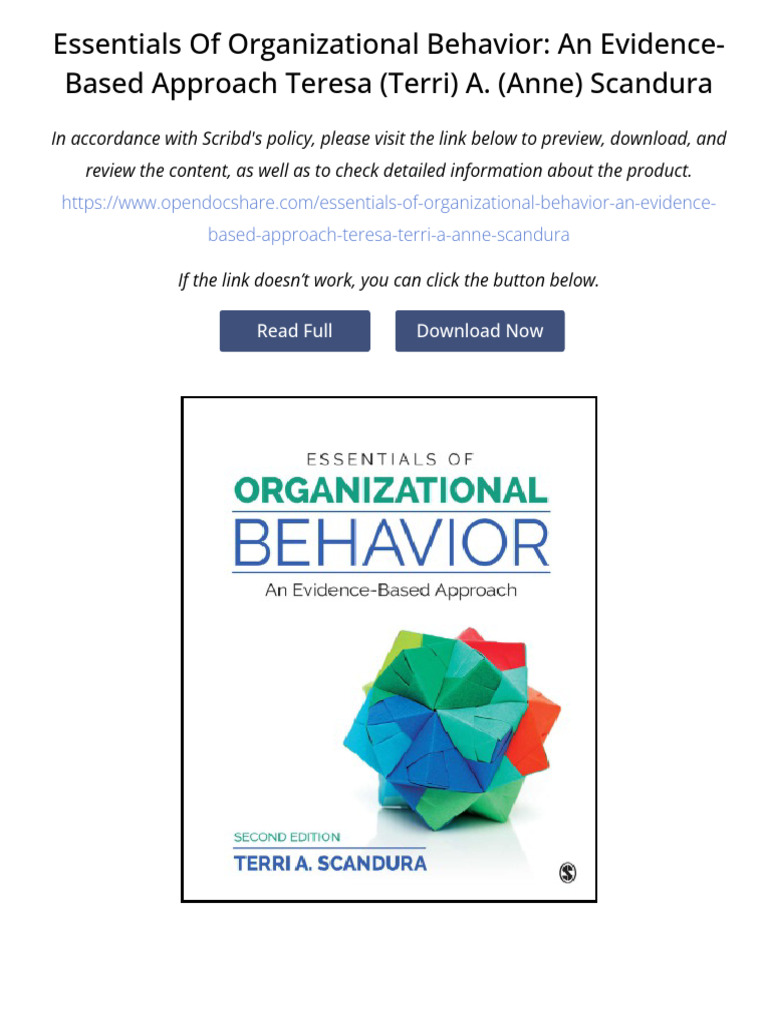 Essentials of Organizational Behavior: An Evidence-Based Approach ...