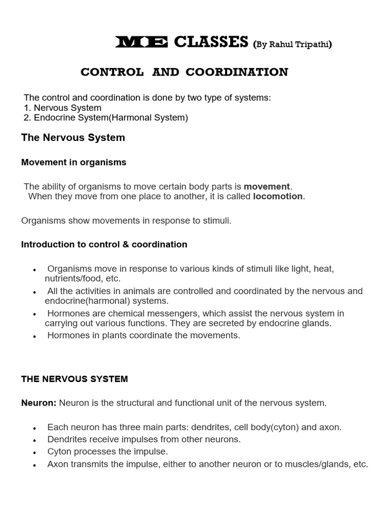 Control and Coordination-2 | PDF | Central Nervous System | Endocrine ...