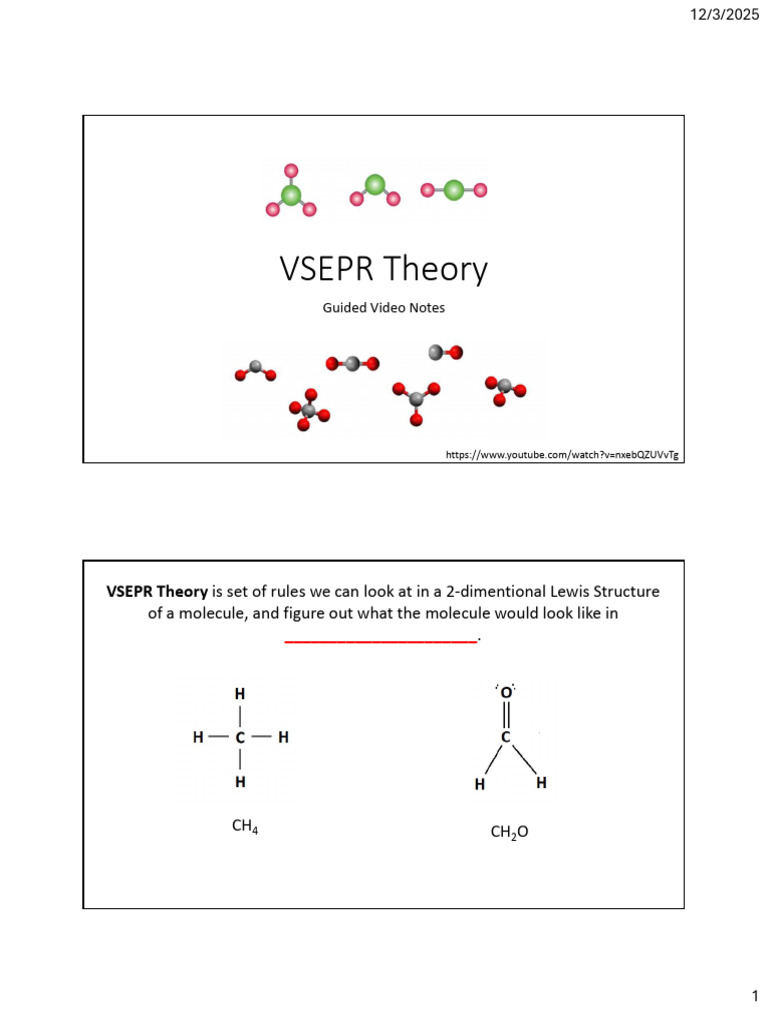 Day 1 VSEPR Theory Video Follow-Along Notes | PDF | Physical Chemistry ...
