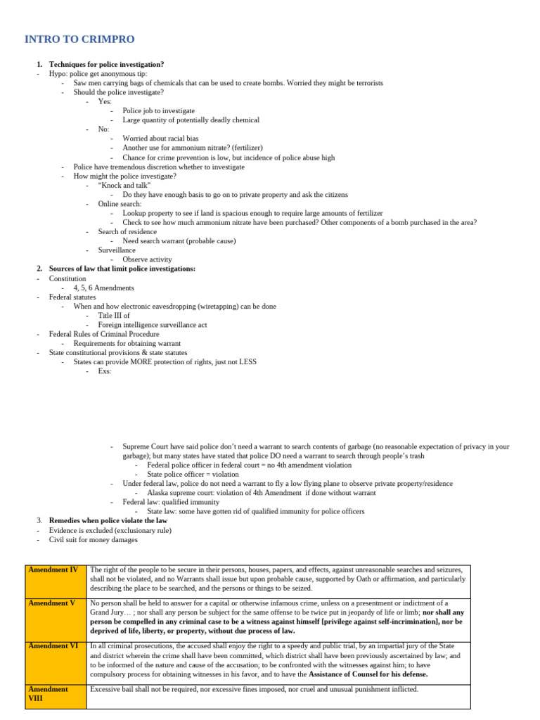 CrimPro Outline | PDF | Search Warrant | Probable Cause