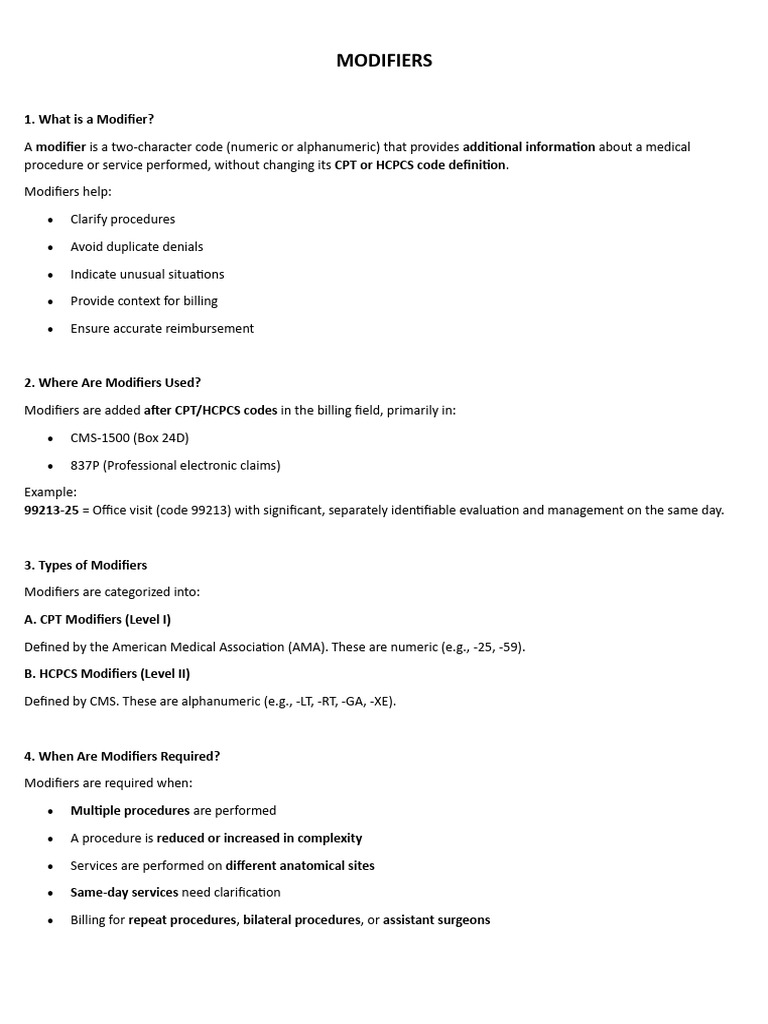 Understanding Medical Modifiers for Billing | PDF | Medicine | Health Care
