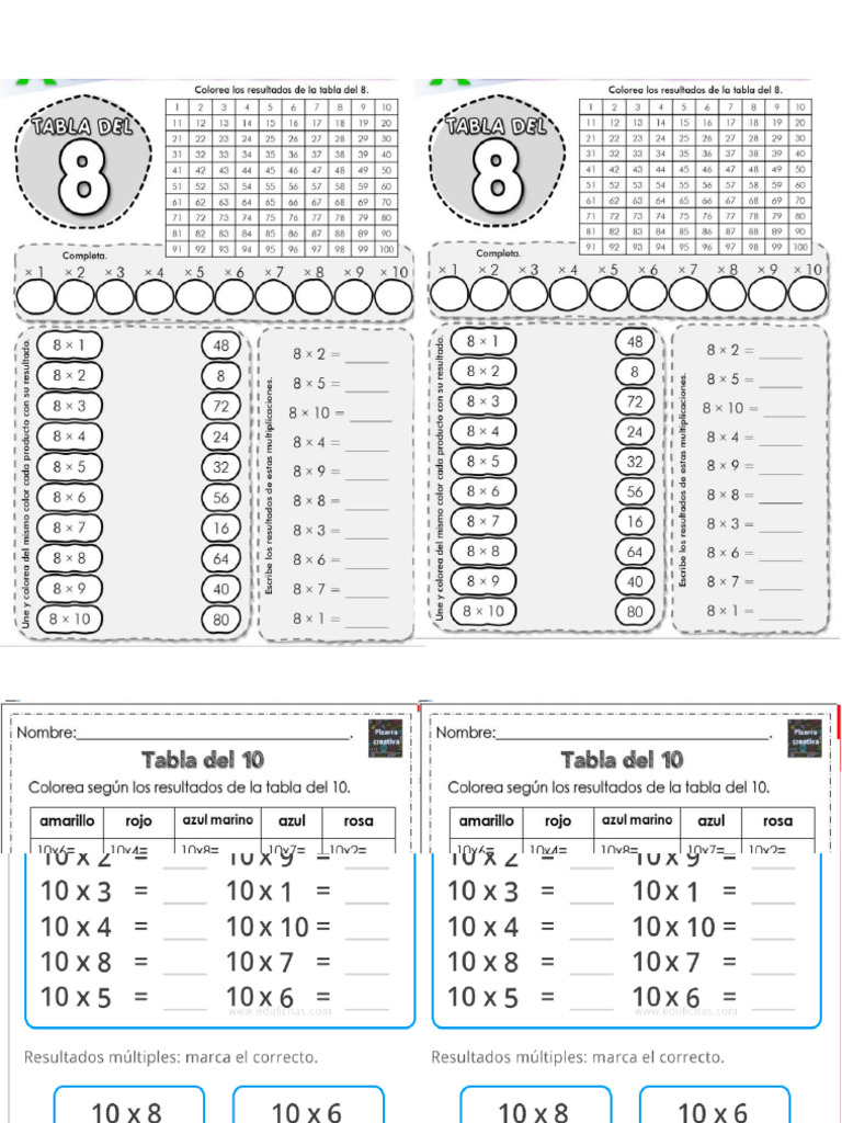 Anexos El Reloj, Tabla Del 8,9 y 10, Monedas | PDF
