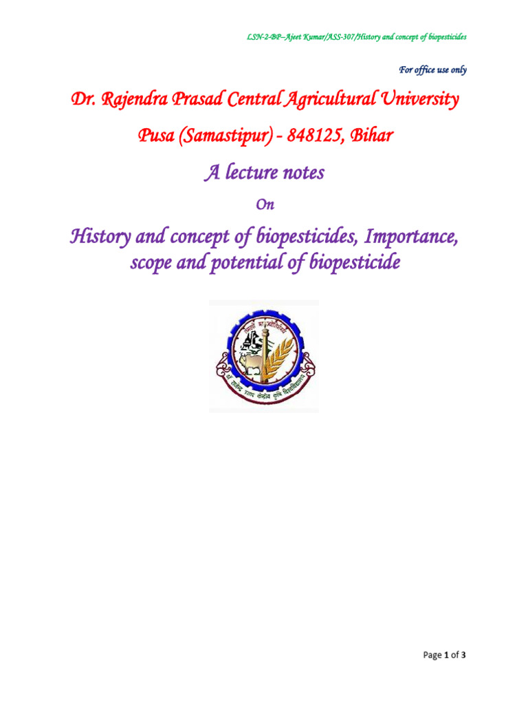 LSN 1 BP Ajeet Kumar History of Biopesticide | PDF | Pesticide | Pest Control