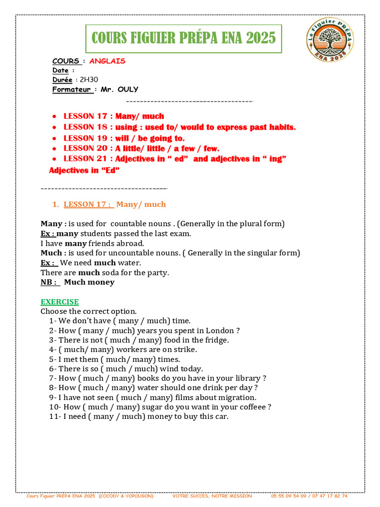 English Lessons for ENA Prep 2025 | PDF | Noun | Linguistic Morphology