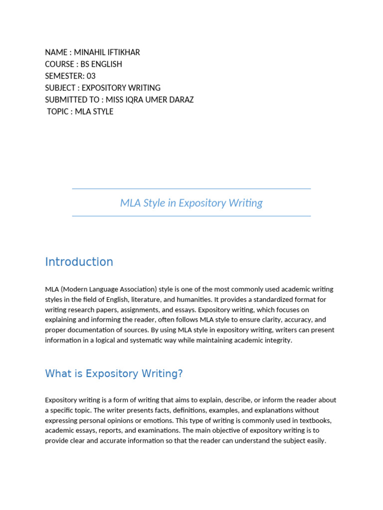 MLA Style Guide for Expository Writing | PDF | Citation | Bracket