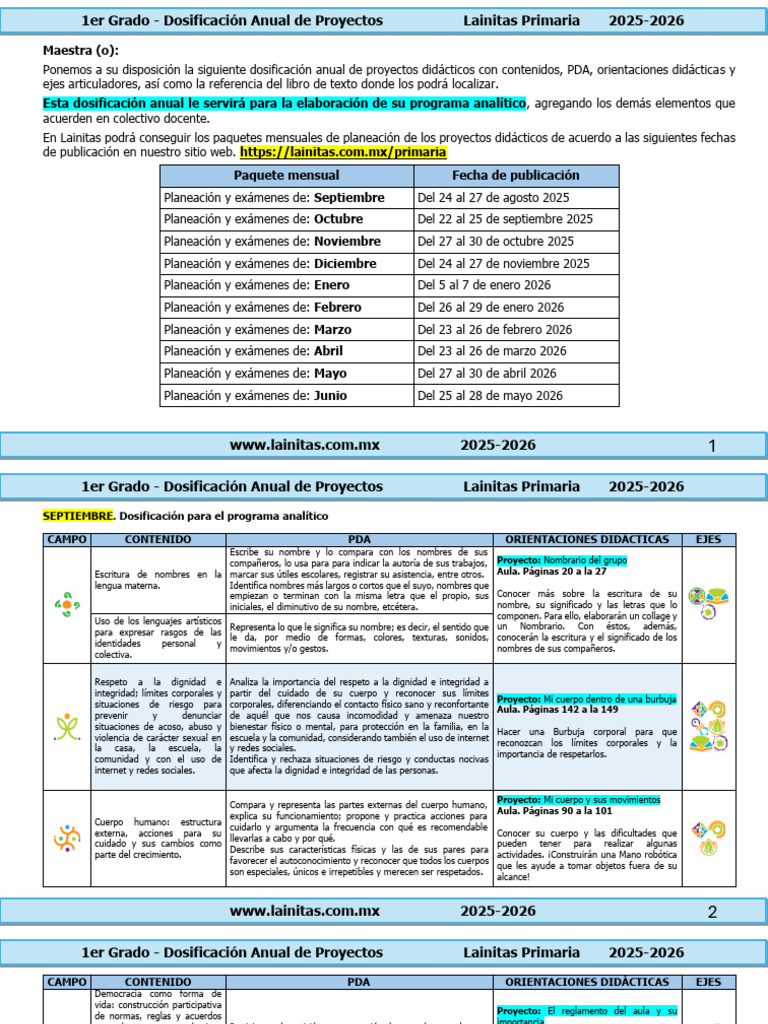 1er Grado - Dosificación Anual Con Contenidos y PDA (2025-2026) | PDF ...