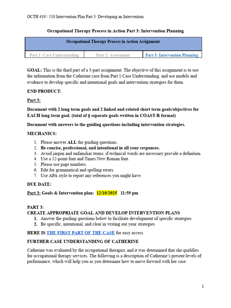 Intervention Plan for Occupational Therapy | PDF | Occupational Therapy ...