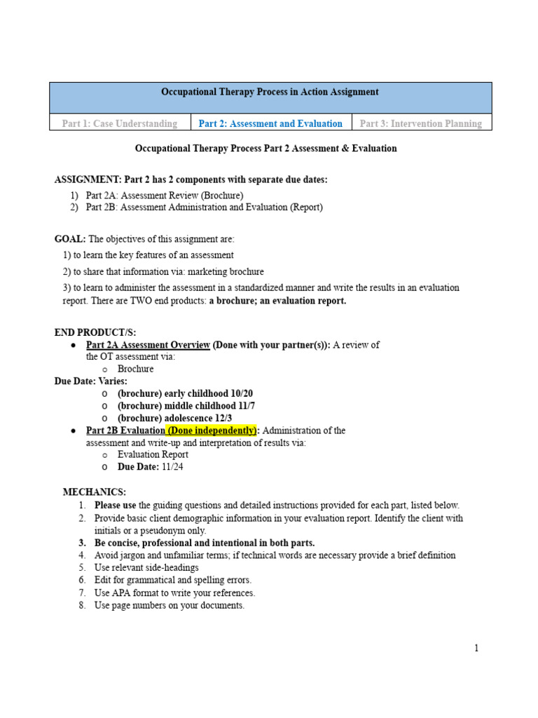 Occupational Therapy Assessment Guide | PDF | Evaluation | Information