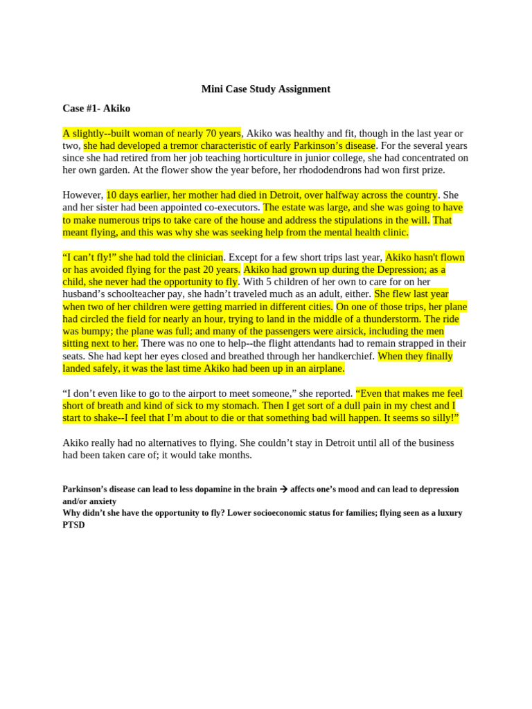 Mini Case Study Assignment | PDF | Anxiety | Panic Attack