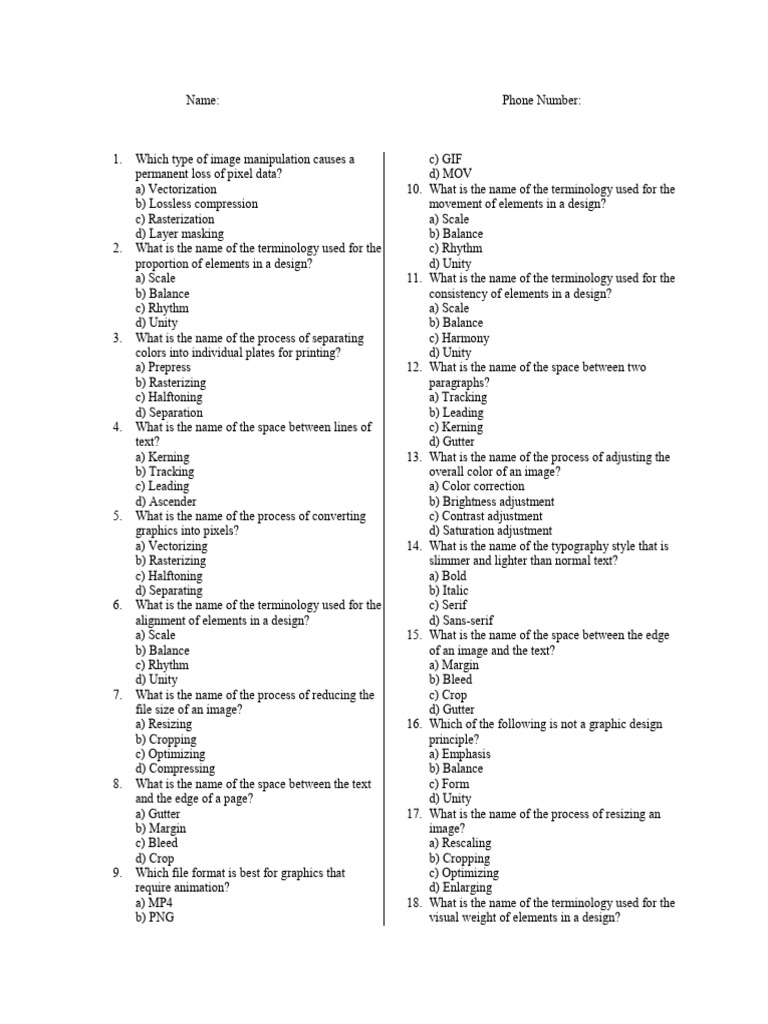 GRAPHIC DESIGN EXAM QUESTION | PDF | Image Editing | Graphic Design