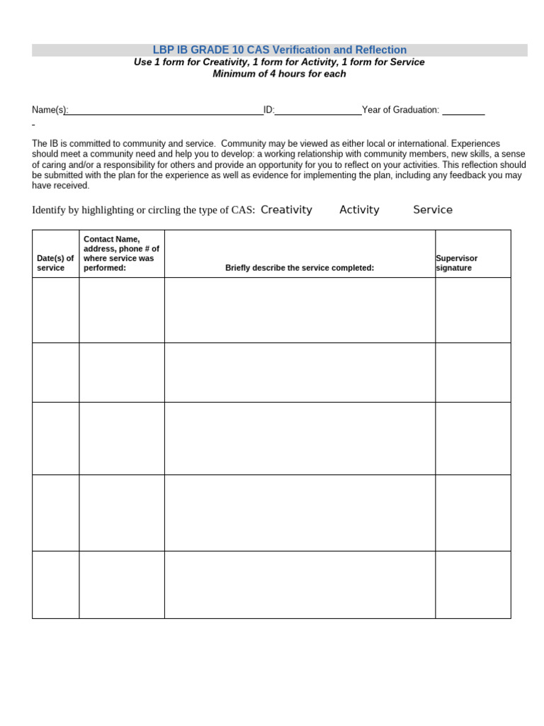 Grade 10 CAS Reflection Guide | PDF