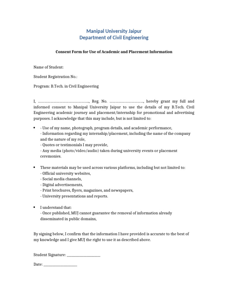 Consent Form for Civil Engineering Students | PDF