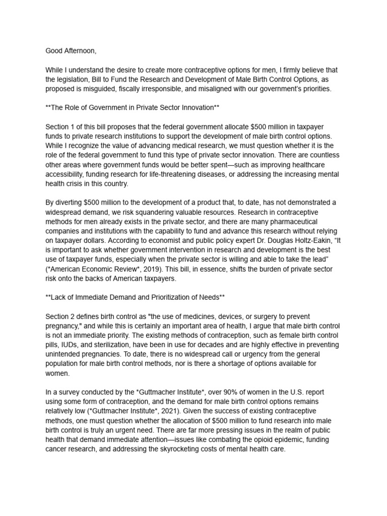 2. A Bill to Fund the Research and Development of Male Birth Control ...