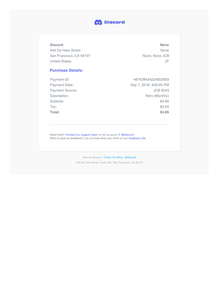 Discord Nitro Monthly Purchase Receipt | PDF