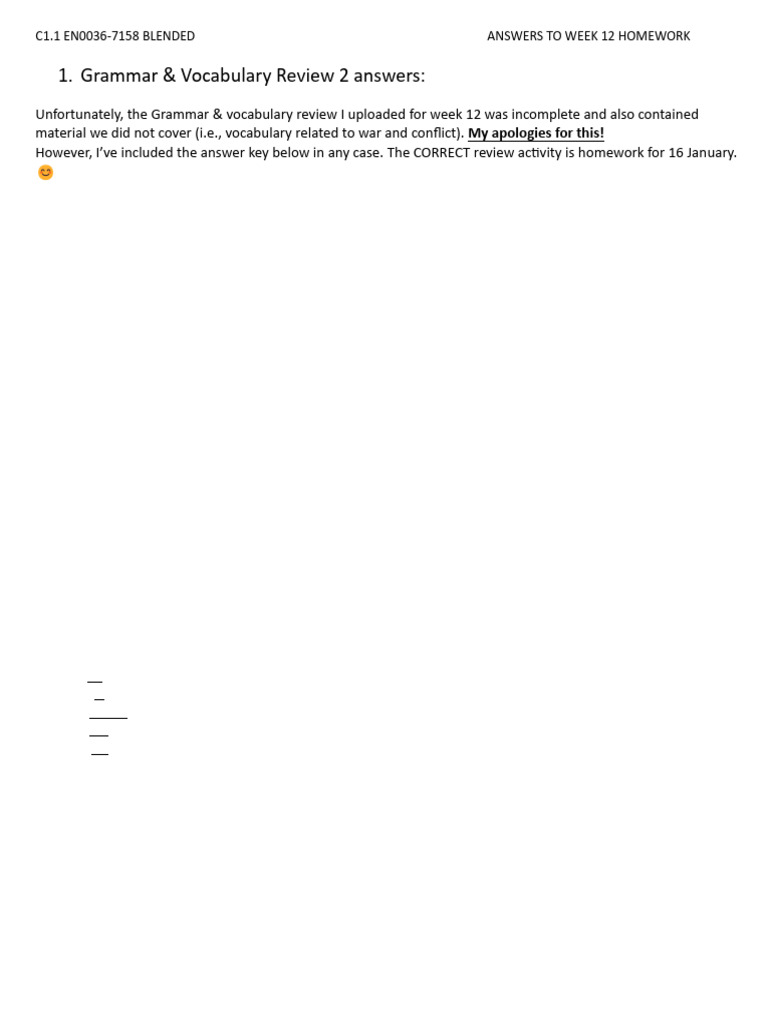 Complete Answer Key to Week 12 Homework (1) | PDF