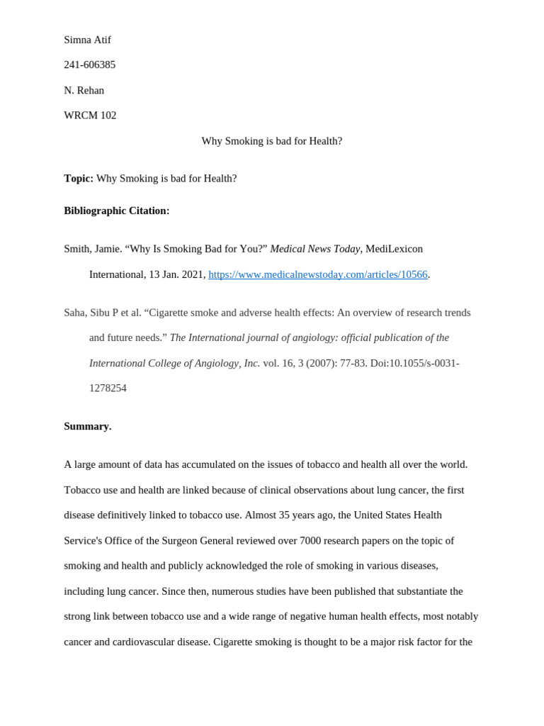 Why Smoking is Bad for Health | PDF | Smoking | Tobacco Smoking