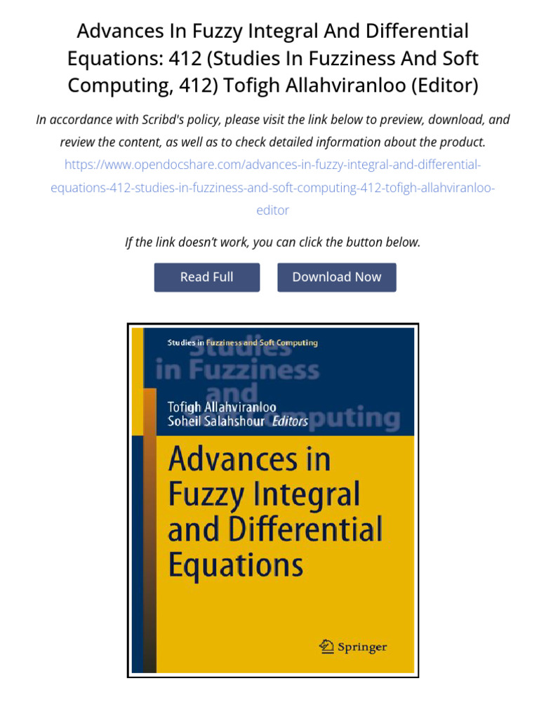 Advances in Fuzzy Integral and Differential Equations: 412 (Studies in ...