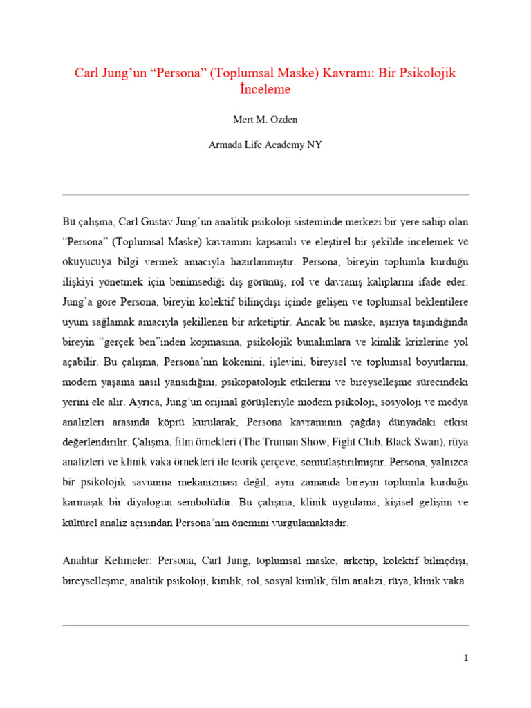 Carl G Jungun Persona Toplumsal Maske Ka | PDF