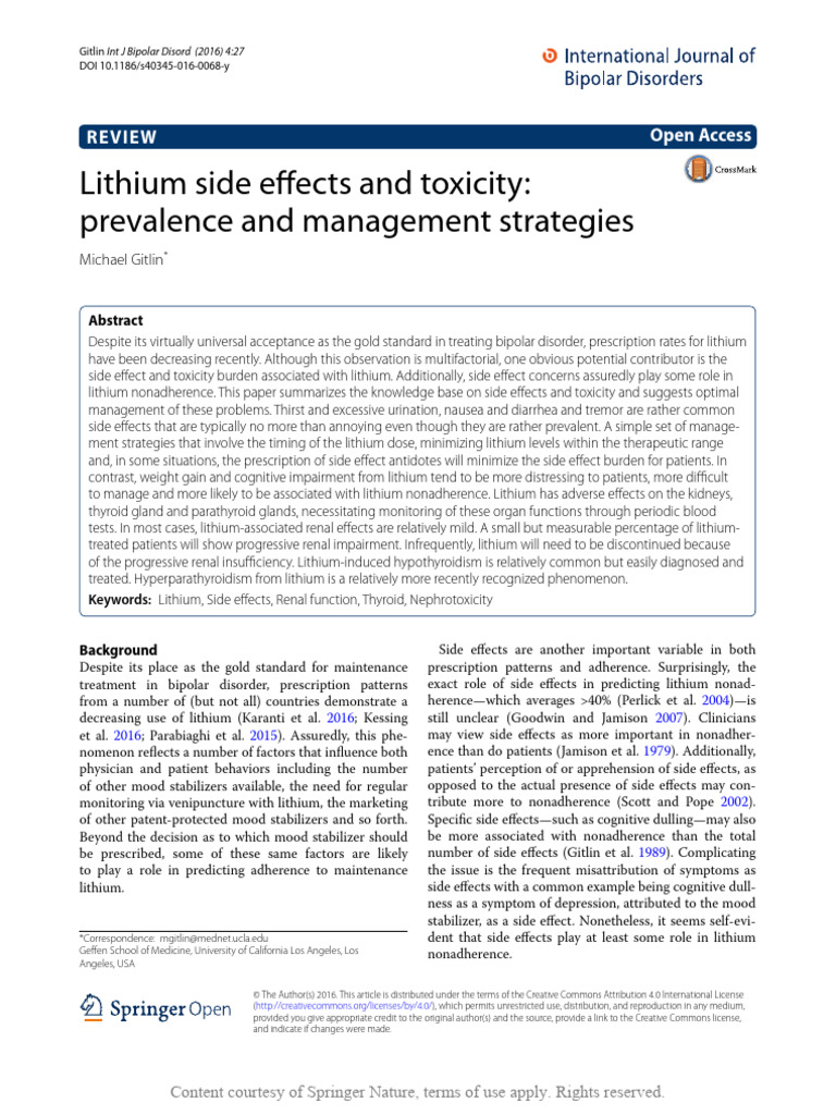 Managing Lithium Side Effects in Bipolar Disorder | PDF ...