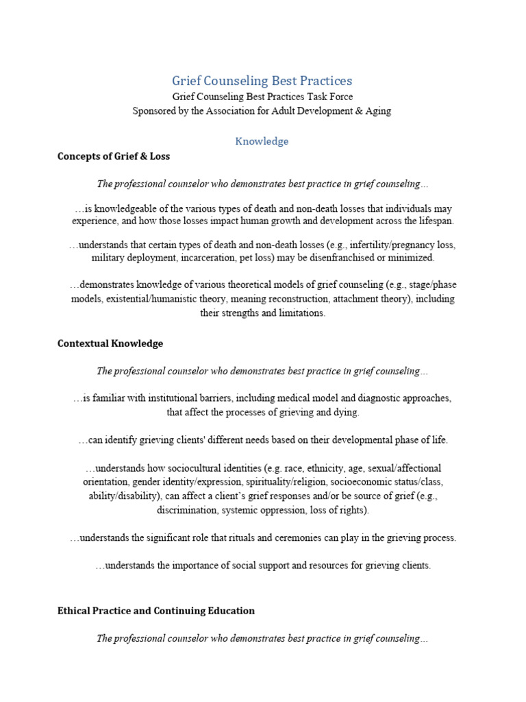 Gcctf Grief Counseling Best Practices | PDF | Grief | Grief Counseling