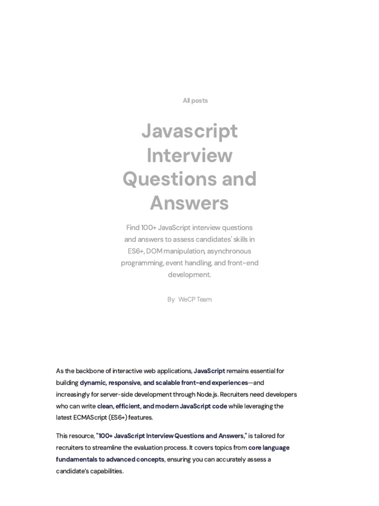 100+ Javascript Interview Questions and Answers (2026) | PDF ...