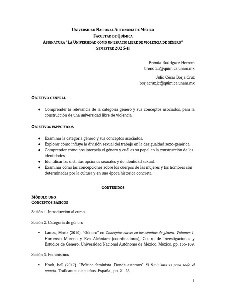 Programa, Grupo Dos, 2025-2 | PDF | Género | Estudios de género