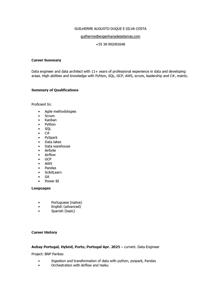 resume-Guilherme Duque 2025-11 | PDF | Apache Spark | Sql