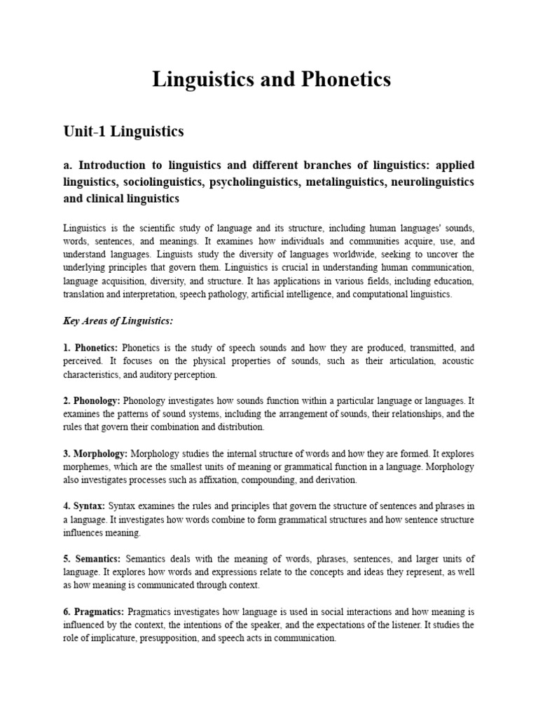 Study Material_B1,4_ Linguistics and Phonetics_Sweekar -2 | PDF | Word ...