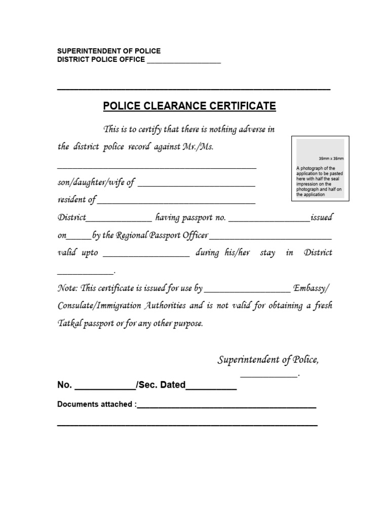 Police Clearance Certificate Application | PDF