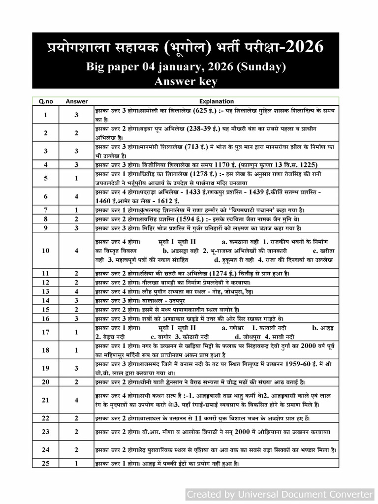 Lab Assistant (Geo) 04 January, 2026 (Ans.key) | PDF