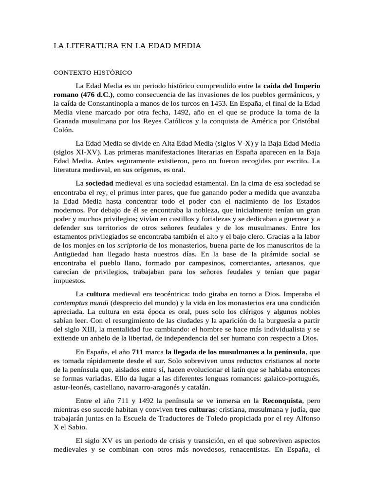 1. Literatura Medieval. Mester de Juglaría | PDF | Edades medias