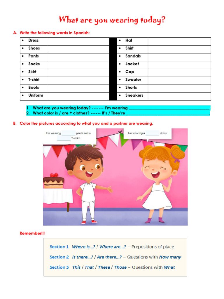 Spanish Clothing Vocabulary Exercises | PDF