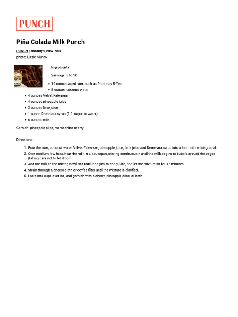 Piña Colada Milk Punch Cocktail Recipe _ PUNCH | PDF