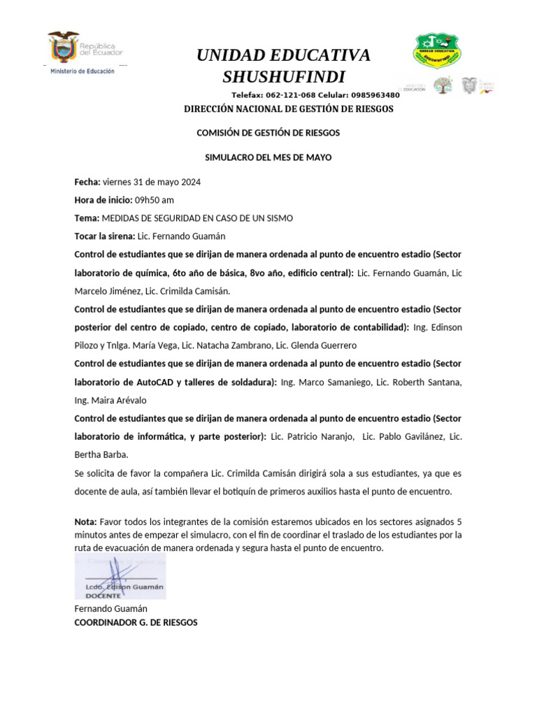 Actividades Para Simulacro Mayo | PDF