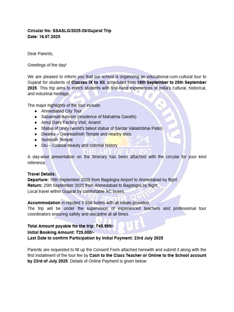 Gujarat Trip Circular | PDF | Gujarat