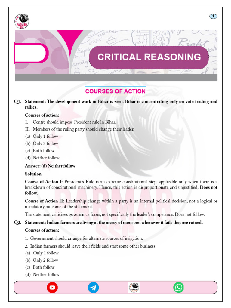 Critical Reasoning Practice Questions | PDF