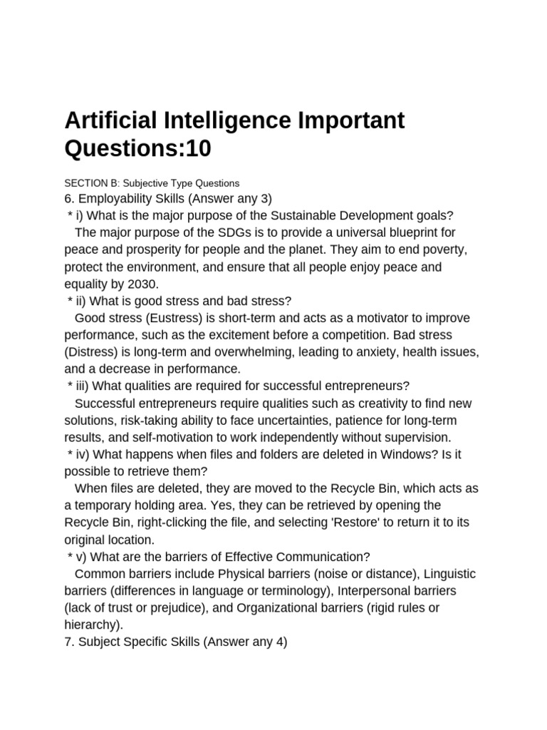 Artificial Intelligence Important Questions-10 | PDF | Cognitive ...