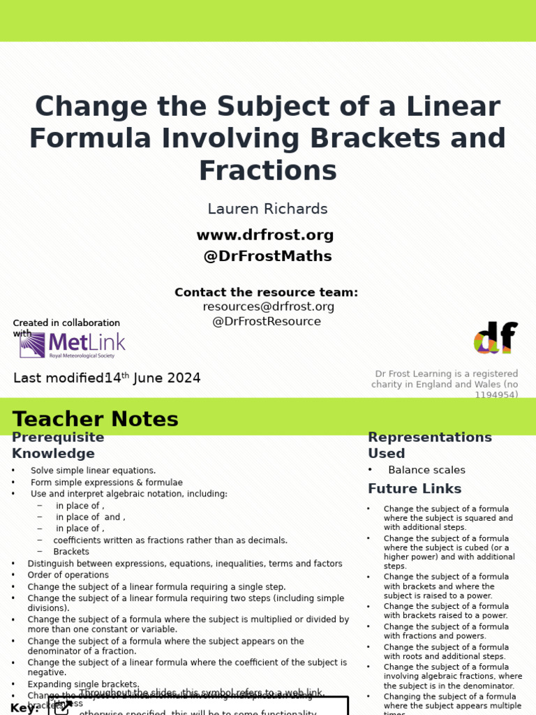Change Subject of Linear Formula Guide | PDF | Fahrenheit | Equations