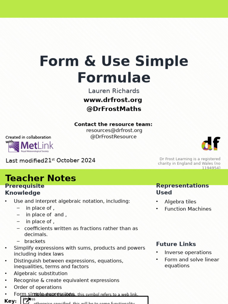 Forming Simple Algebraic Formulae Guide | PDF | Area | Mathematics