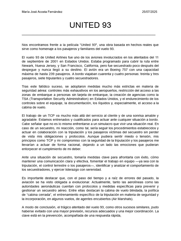 UNITED 93 | PDF | aerolíneas Unidas | Vuelo 93 de United Airlines