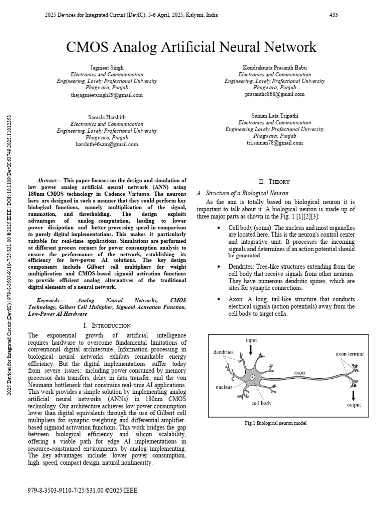 CMOS Analog Artificial Neural Network: Kondrakunta Prasanth Babu A ...
