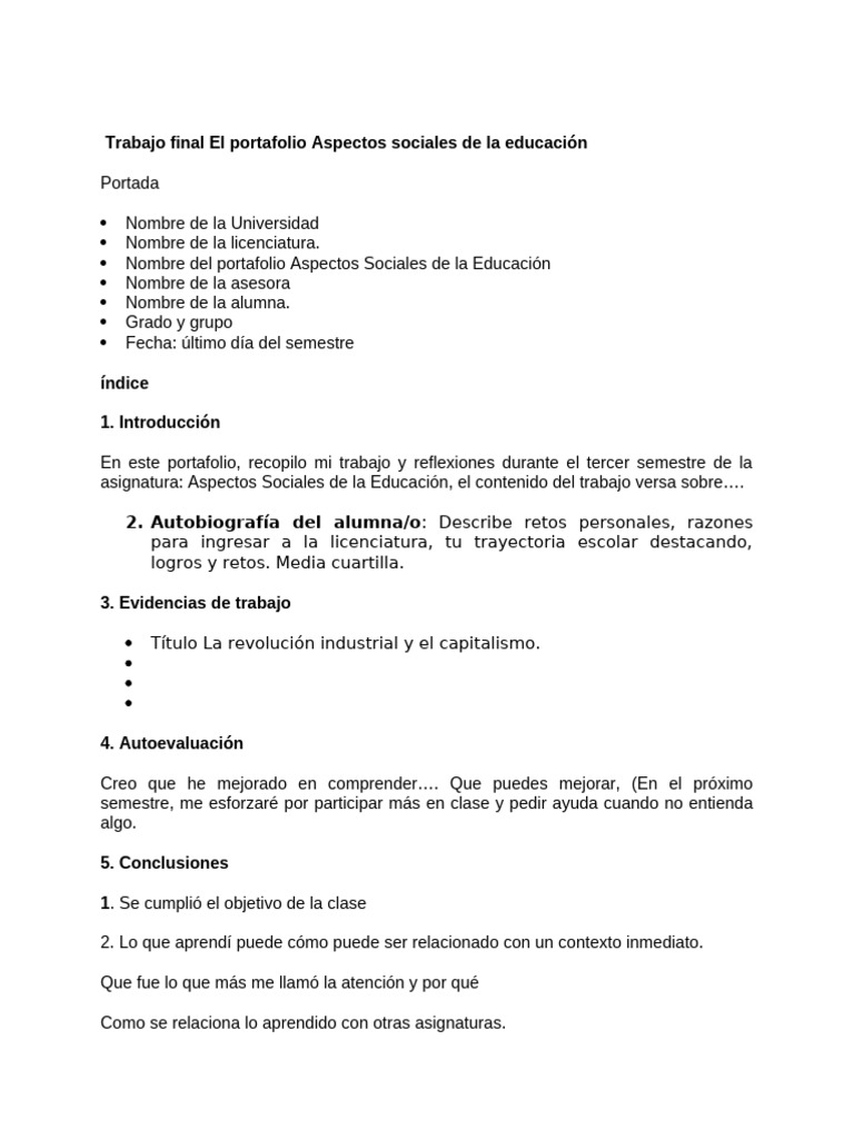 Estructura Trabajo Final Portafolio | PDF