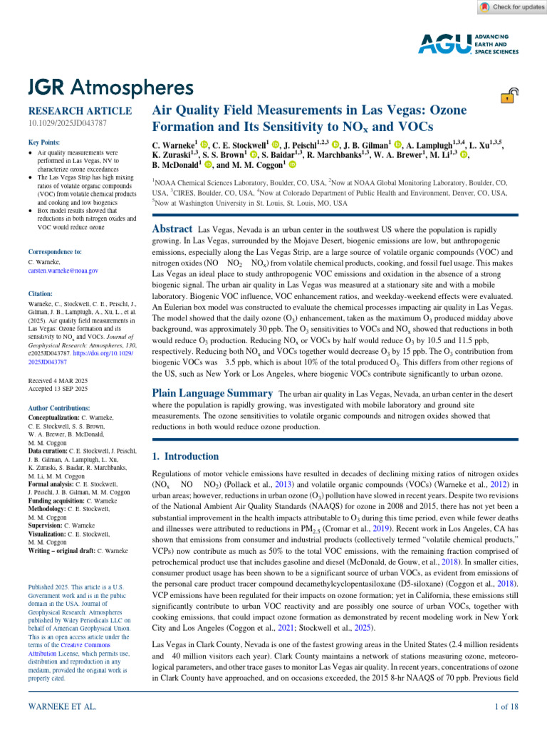JGR Atmospheres - 2025 - Warneke - Air Quality Field Measurements in ...