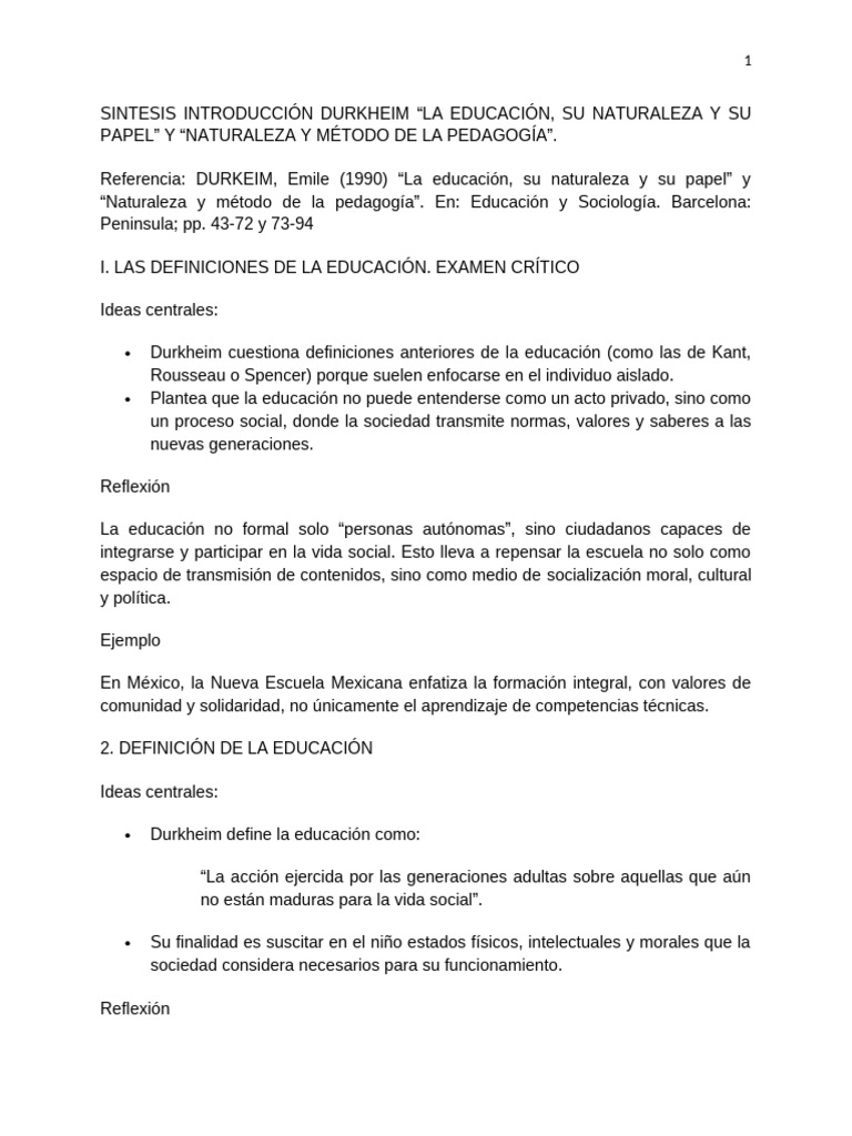 SINTESIS INTRODUCCIÓN DURKHEIM | PDF | Pedagogía | Emile Durkheim