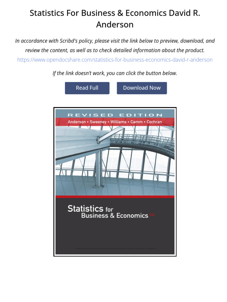 Statistics for Business & Economics David R. Anderson | PDF | Analysis ...