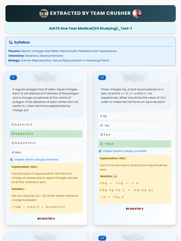 AIATS for One Year Medical-2026(XII Studying)_Test-01 (2) | PDF ...